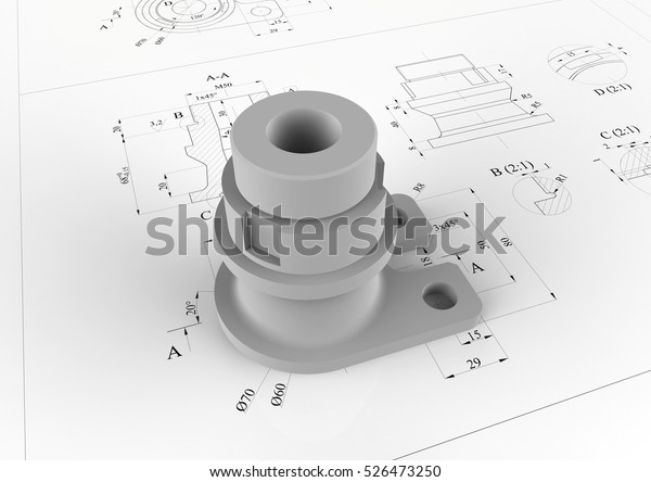 3d Render Illustration Technical Drawing Mechanical Stock Illustration ...
