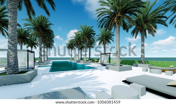 3d Render Imagine Resort Pool Balcony Stock Illustration 1006081459 ...