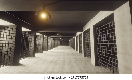 3d Render 3d Interior Jail Corridor Stock Illustration 1917275705 ...