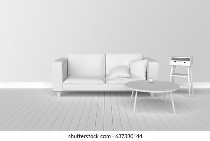 3d Render Interior White Living Room Stock Illustration 637330144 ...