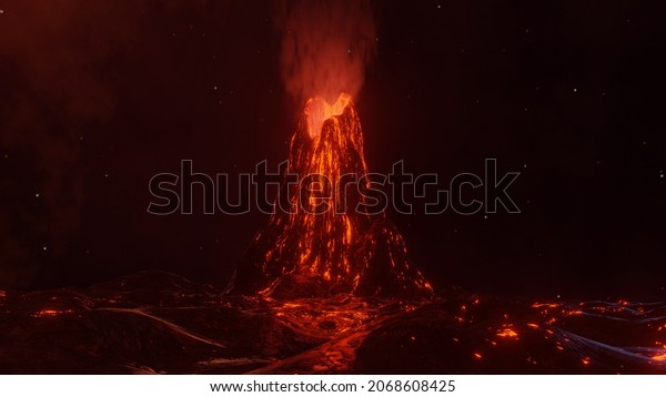 3d Render Large Volcano Eruption Hot Stock Illustration 2068608425 ...