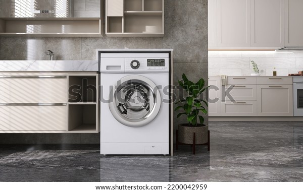 3d Render Laundry Cabinet Washing Machine Stock Illustration 2200042959 ...