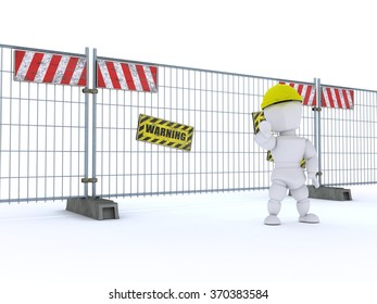 3d Render Man Construction Barrier Fence Stock Illustration 370383584 ...