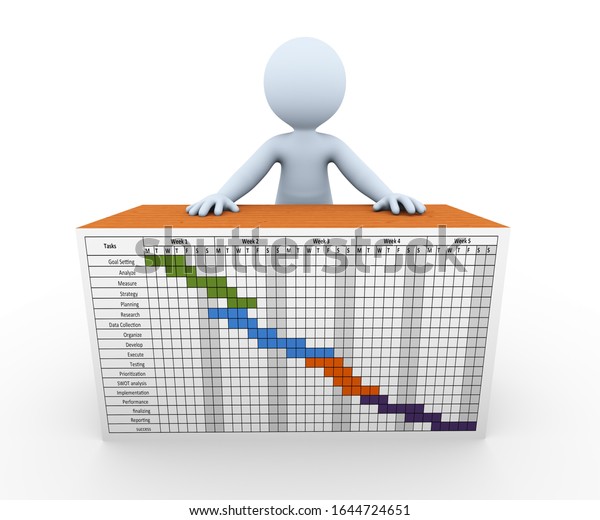 3d Render Man Gantt Chart Project Stock Illustration 1644724651