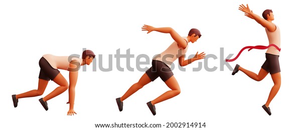 3d Render Man Running Starting End Stock Illustration 2002914914