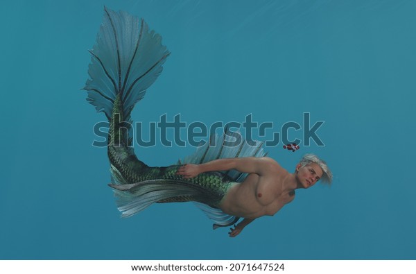 3d Render Merman Creature Happily Swimming Stock Illustration ...