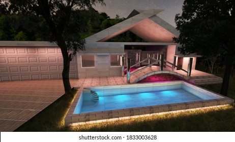 3d Render Modern Architecture Pool Front Stock Illustration 1833003625 ...
