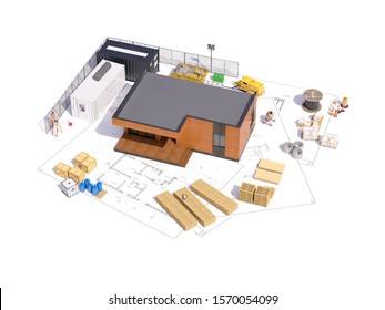 3d Render Frame Building Concept Detailed Stock Illustration 1557195134