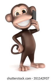 3d Render Monkey Holding Mobile Phone Stock Illustration 351142835