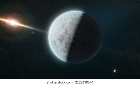 3d Render Moon Surface Sun Behind Stock Illustration 2122630544 ...