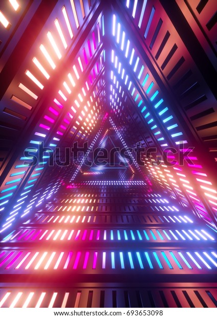 3d Render Neon Lights Triangle Tunnel Stock Illustration 693653098