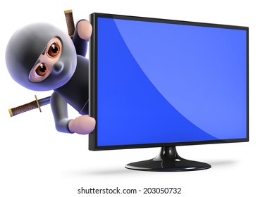 3d Render Ninja Hiding Behind Flatscreen Stock Illustration 203050732 ...