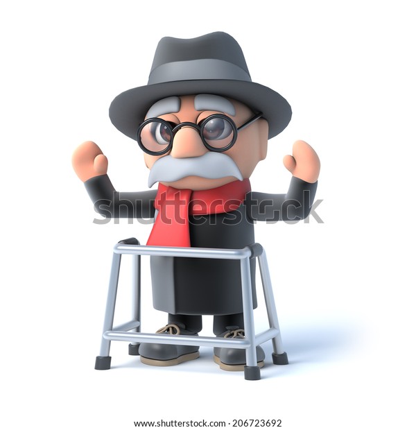 3d Render Old Man Walking Frame: стоковая иллюстрация, 206723692 ...