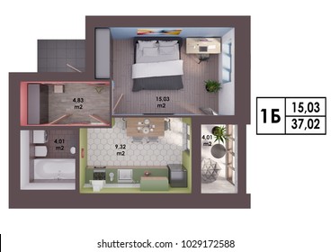 3d Render Plan Layout Modern Two Stock Illustration 1029171733