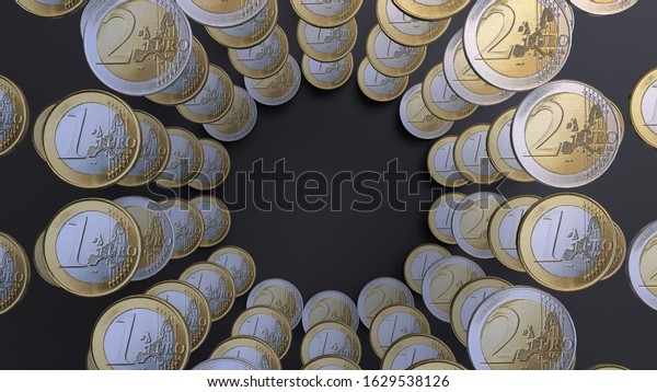 Ilustrasi Stok 3d Render Radial Patterns Euro Coins 1629538126 ...