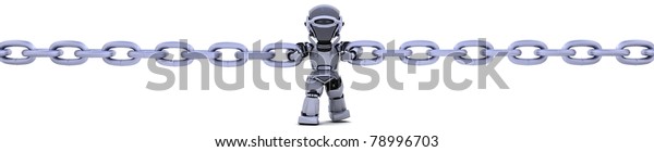 3d Render Robot Holding Chain Stock Illustration 78996703
