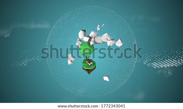 3d Render Rotating Low Poly Island Stock Illustration 1772343041 ...