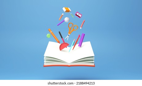 3d Render School Supplies Open Book Stock Illustration 2188494213 ...