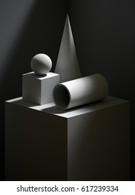3d Render Sculptural Primitive Shapes Still Stock Illustration ...
