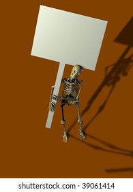 3d Render Skeleton Holding Blank Sign Stock Illustration 39061414 ...