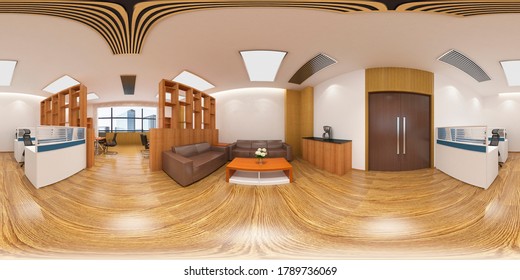 3d Render Small Office Interior Panoramic Stock Illustration 1789736069