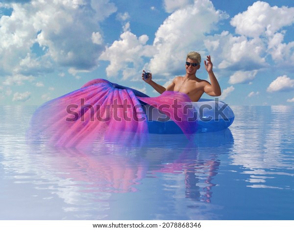 3d Render Smiling Handsome Merman Creature Stock Illustration ...