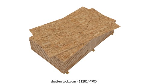 3d Render Stack Osb Boards Isolated Stock Illustration 1128144878