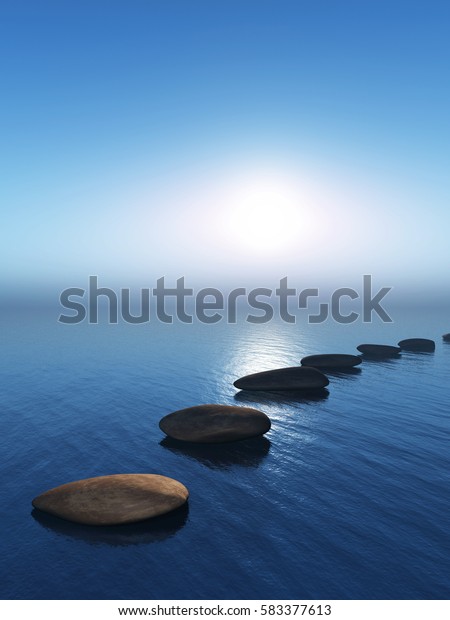 3d Render Stepping Stones Ocean Stock Illustration 583377613 | Shutterstock