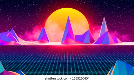 3d Render Art Synthwave Retrowave Synth 库存插图 1358940209 | Shutterstock