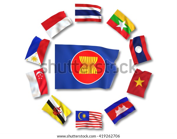 3d Render Ten Countries Flags Asean Stock Illustration 419262706 ...