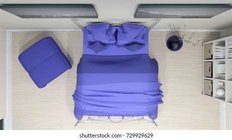 3d Render Top View Bedroom Interior Stock Illustration 729929629 ...