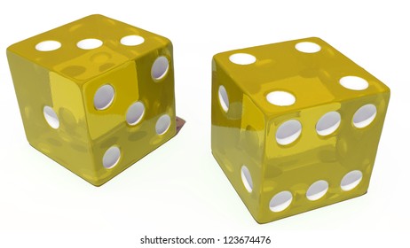 3d Render Two Transparent Yellow Dice Stock Illustration 123674476 ...
