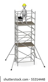 3d Render Working Cartoon Character Scaffold Stock Illustration ...