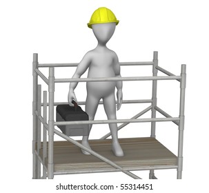 3d Render Working Cartoon Character Scaffold Stock Illustration ...