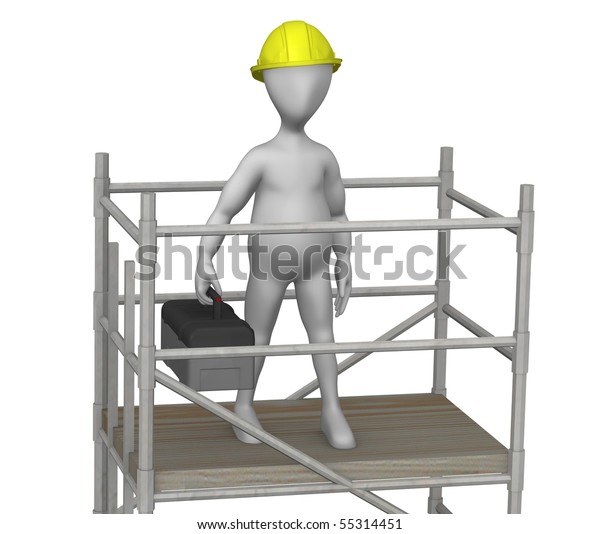 3d Render Working Cartoon Character Scaffold Stock Illustration ...