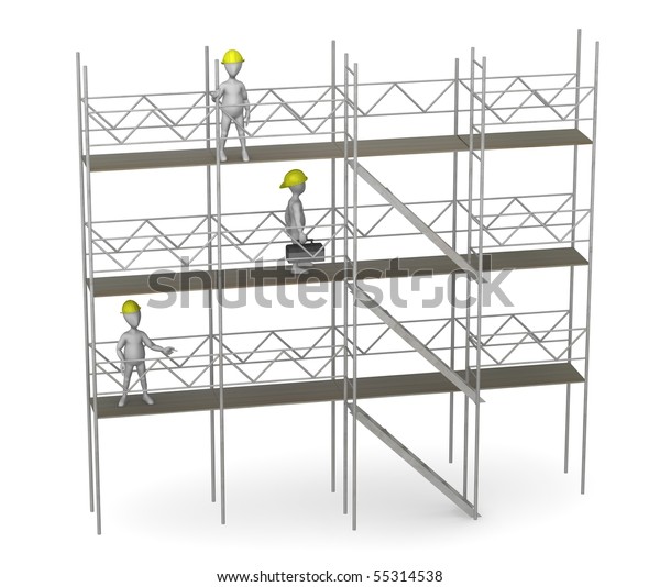 3d Render Working Cartoon Character Scaffold Stock Illustration 55314538