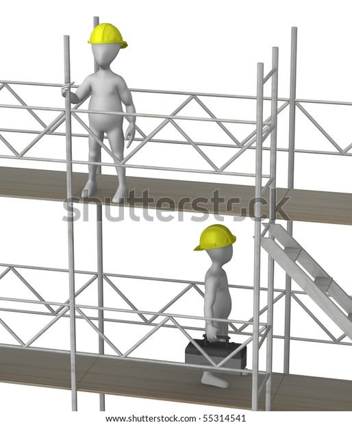 3d Render Working Cartoon Character Scaffold Stock Illustration ...