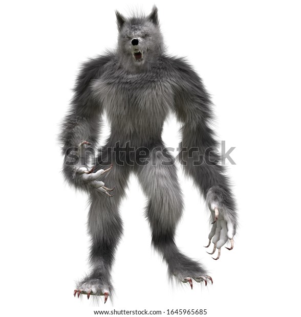 3d Rendered Gray Werewolf Isolated White Stock Illustration 1645965685