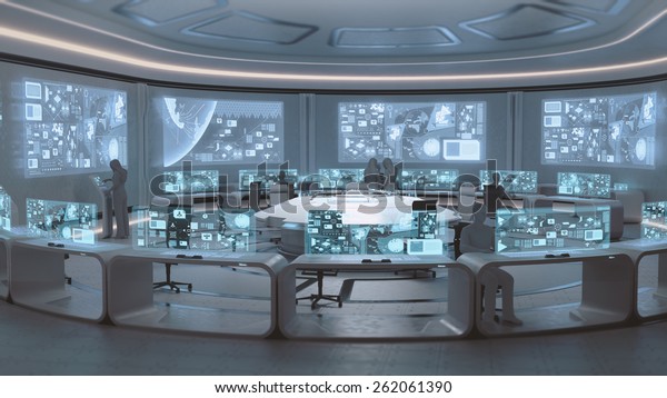 3d Rendered Modern Futuristic Command Center Stock Illustration ...