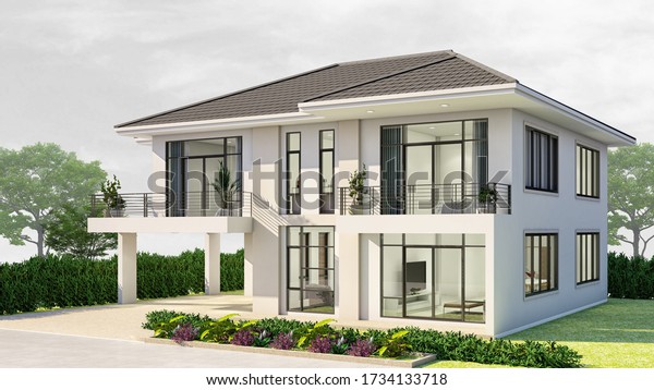 3d Rendering 2 Storey Contemporary House Stock Illustration 1734133718 ...