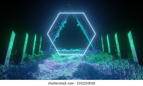 3d Rendering Abstract Landscape Tech Water Stock Illustration ...