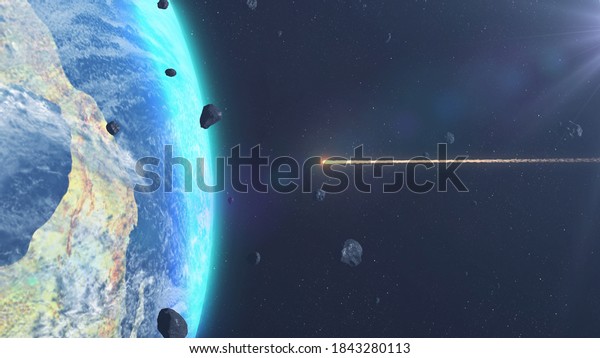 3d Rendering Asteroids Meteors Rocks Impact Stock Illustration ...