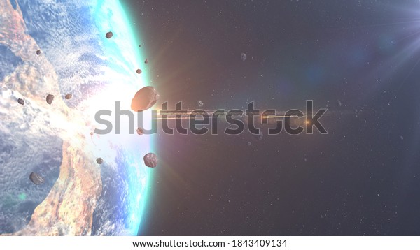 3d Rendering Asteroids Meteors Rocks Impact Stock Illustration ...