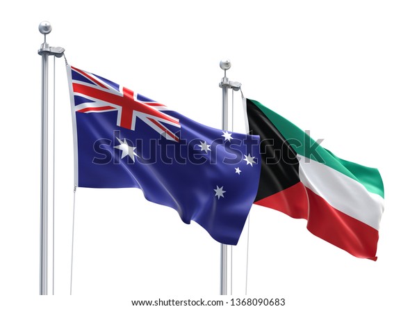 3d Rendering Australia Kuwait Flags Waving Stock Illustration ...