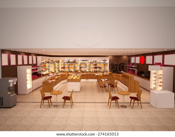 3d Rendering Bakery Shop Interior Design Stok İllüstrasyon 274165013