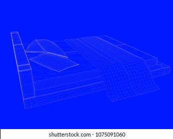 3d Rendering Bed Blueprint Lines On 스톡 일러스트 1075091138 | Shutterstock