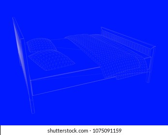 3d Rendering Bed Blueprint Lines On Stock Illustration 1075091159 ...