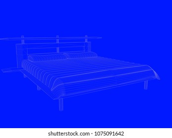 3d Rendering Bed Blueprint Lines On Stock Illustration 1075233563 ...