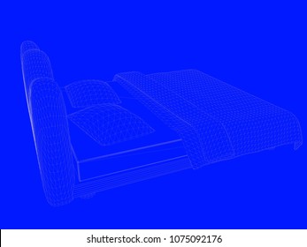3d Rendering Bed Blueprint Lines On Stock Illustration 1075092176 ...