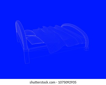 3d Rendering Bed Blueprint Lines On Stock Illustration 1075092935